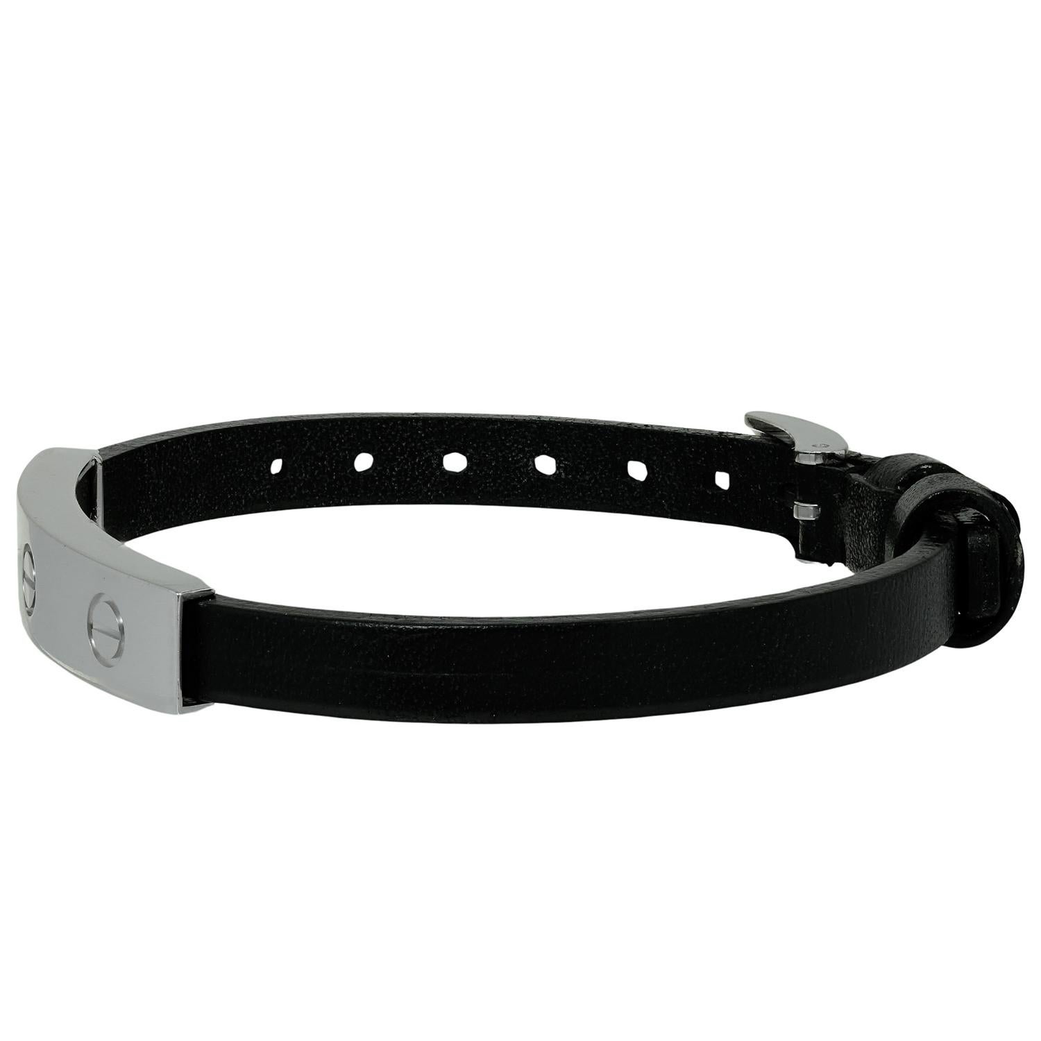 CARTIER Love White Gold Slide Bar Leather Strap Bracelet For Sale at ...