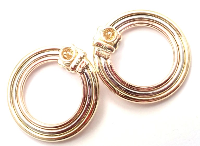 Cartier Magnolia Tri-Color Gold Hoop Earrings For Sale at 1stDibs