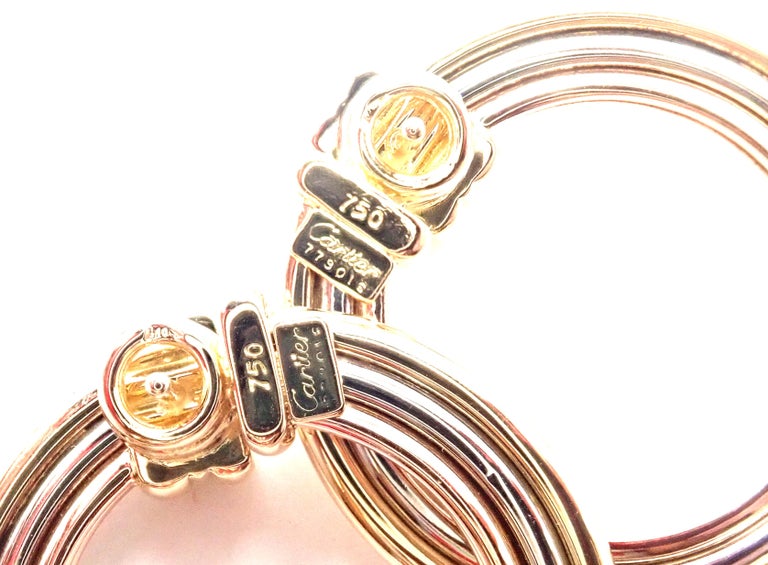 Cartier Magnolia Tri-Color Gold Hoop Earrings For Sale at 1stDibs