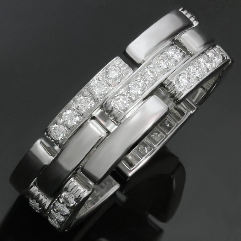 Cartier Maillon Panthère 3-Row Half-Pave Diamond White Gold Band Ring ...