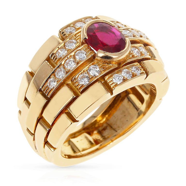 Cartier Maillon Panthere Design Oval Ruby and Diamonds Ring, 18 Karat ...