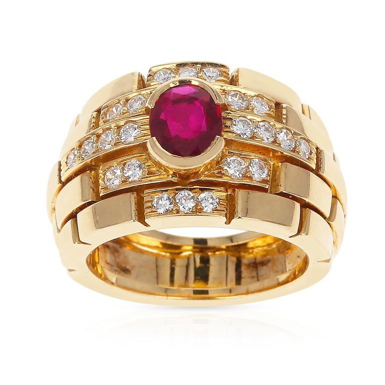 Cartier Maillon Panthere Design Oval Ruby and Diamonds Ring, 18 Karat ...