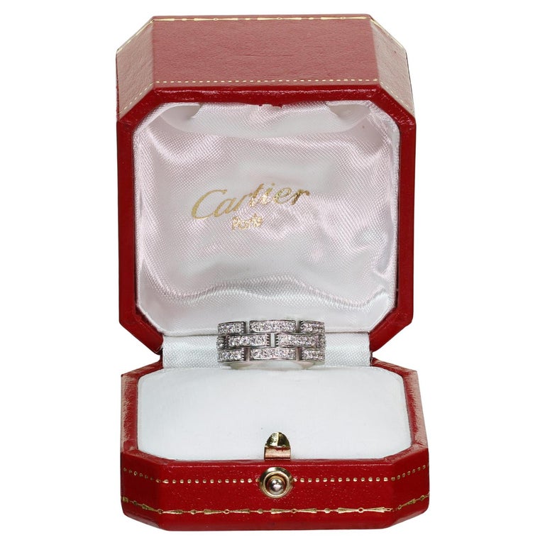 Cartier Maillon Panthere Full Diamond White Gold 3-Row Ring For Sale at ...