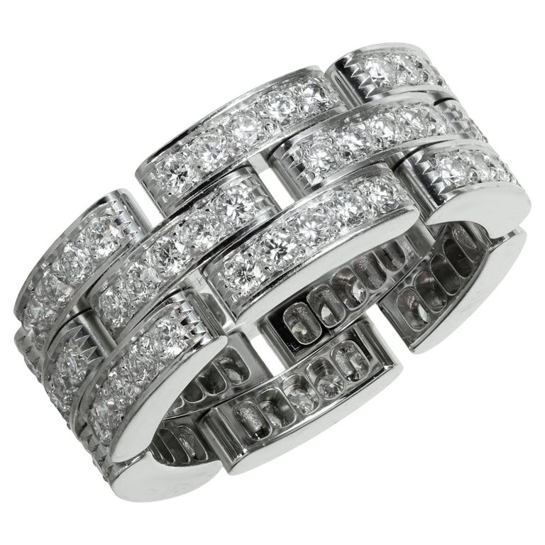 Cartier Maillon Panthere Full Diamond White Gold 3-Row Ring For Sale at ...