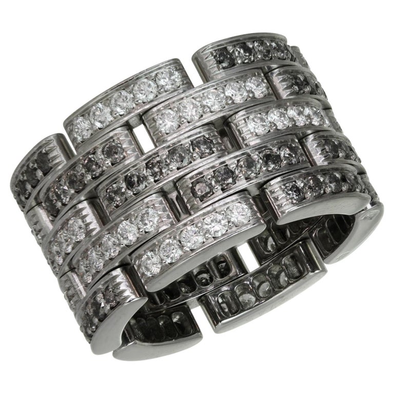 Cartier Maillon Panthere White Grey Diamond 18k White Gold 5-Row Ring ...