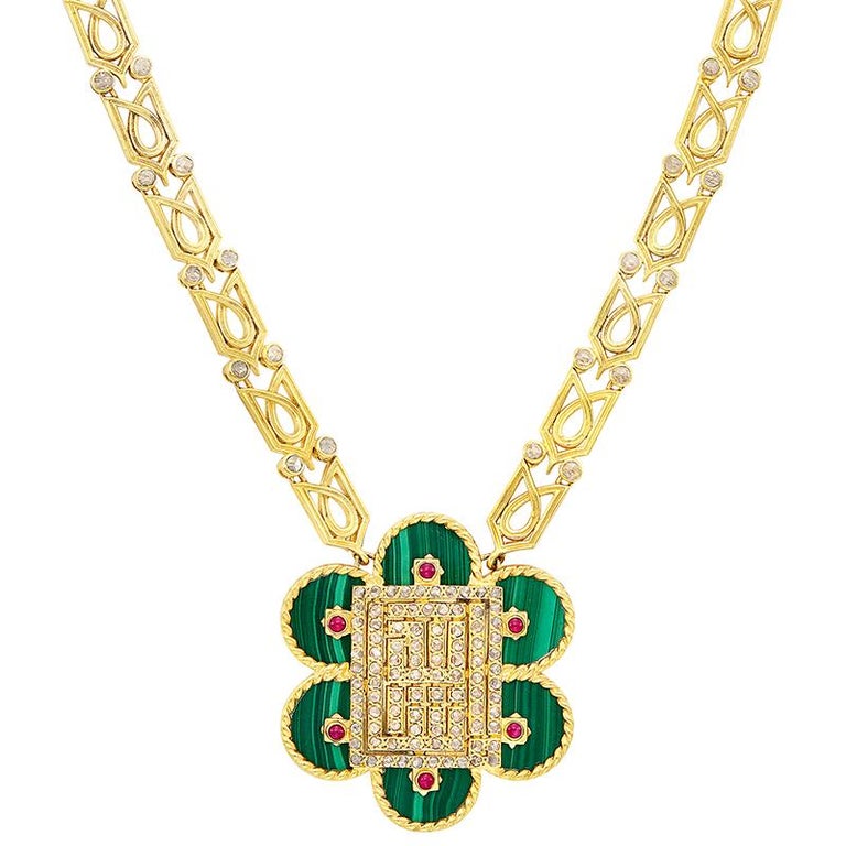 Cartier Malachite Ruby Gold Drop Necklace at 1stDibs