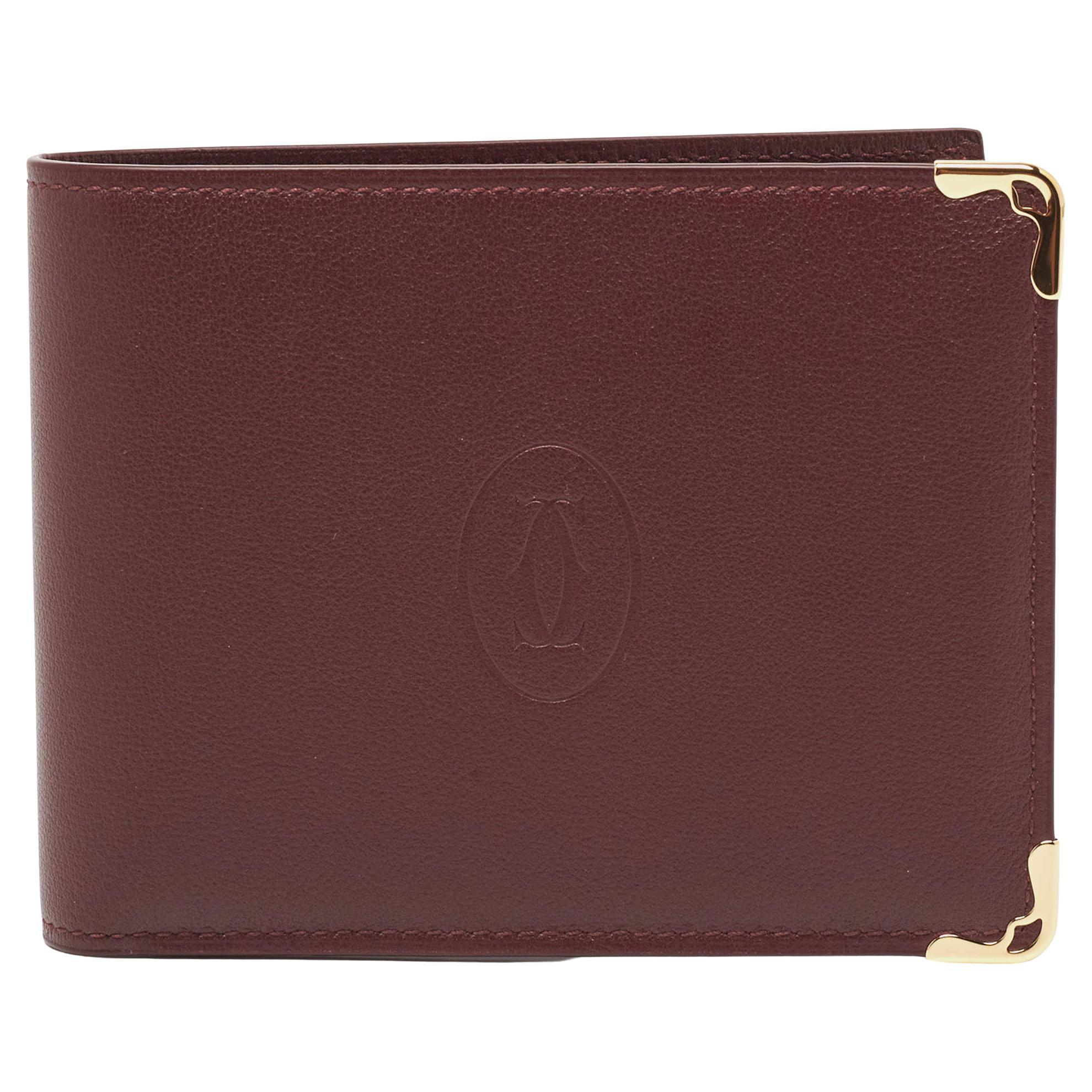 Cartier Maroon Leather Must De Cartier 6CC Bifold Wallet For Sale at ...