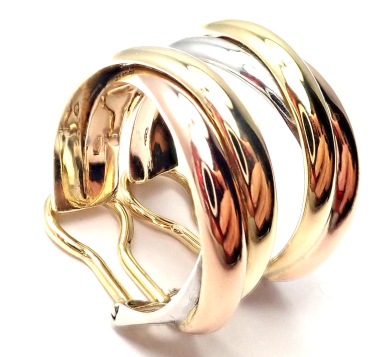 Cartier Medium Size Trinity Hoop Tri-Color Gold Earrings For Sale at ...