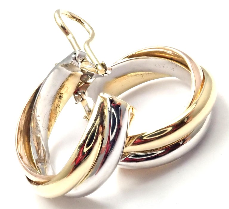Cartier Medium Size Trinity Hoop Tri-Color Gold Earrings For Sale at ...