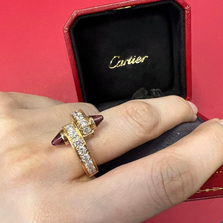 Cartier Menotte 18ct Rose Gold Diamond and Pink Tourmaline Bypass Ring ...