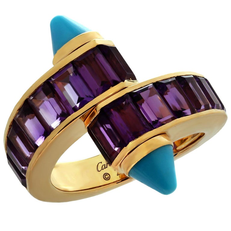 Cartier Menotte Amethyst Turquoise Rose Gold Ring Box Papers For Sale ...
