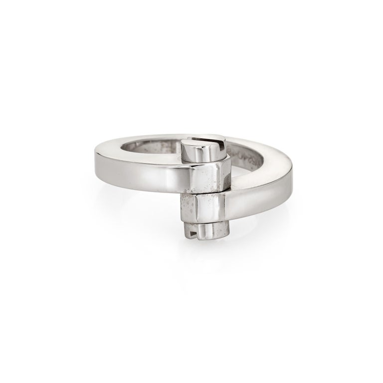 Cartier Menotte Ring 18k White Gold Band US Screw Motif Bypass For Sale ...