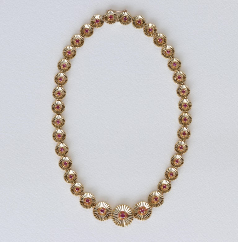 Cartier Mid Century Ruby Necklace in 18 Karat Yellow Gold Star Burst ...