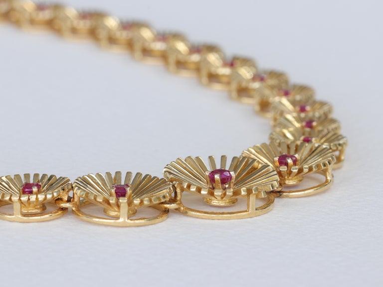 Cartier Mid Century Ruby Necklace in 18 Karat Yellow Gold Star Burst ...