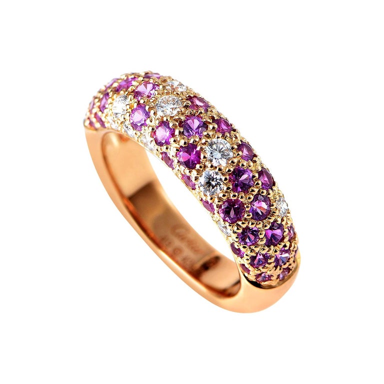 Cartier Mimi 18 Karat Rose Gold Diamond and Pink Sapphire Pave Band ...