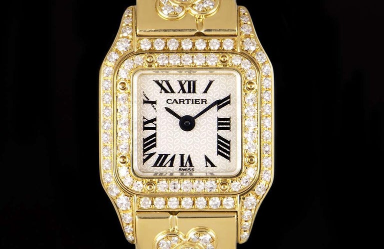 Cartier Mini Panthere Yellow Gold Diamond Set Flower Motif Bracelet at ...
