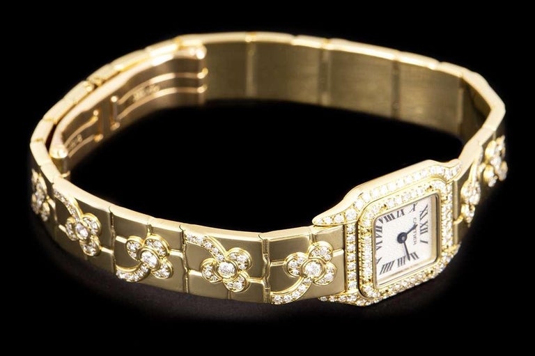 Cartier Mini Panthere Yellow Gold Diamond Set Flower Motif Bracelet at ...