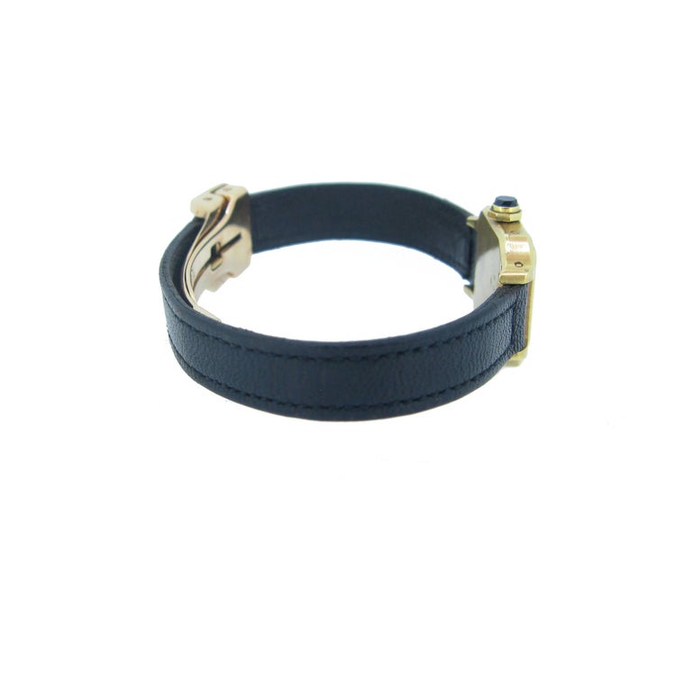 Cartier Mini "Santos" Small Manual Black Leather Yellow Gold Wristwatch ...