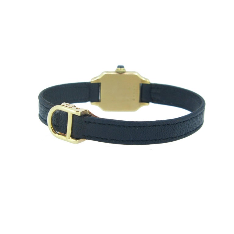 Cartier Mini "Santos" Small Manual Black Leather Yellow Gold Wristwatch ...