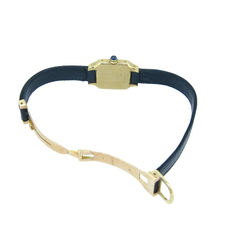 Cartier Mini "Santos" Small Manual Black Leather Yellow Gold Wristwatch ...