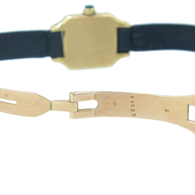 Cartier Mini "Santos" Small Manual Black Leather Yellow Gold Wristwatch ...