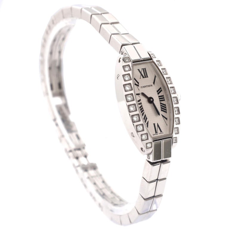 Cartier Mini Tonneau Lanier Quartz Watch White Gold with Diamond Bezel ...