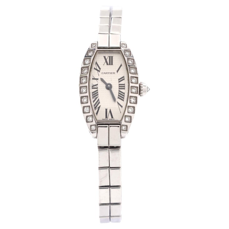 Cartier Mini Tonneau Lanier Quartz Watch White Gold with Diamond Bezel ...