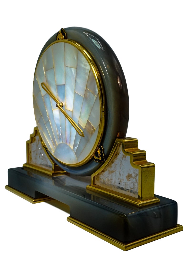Cartier Mother of Pearl, Rock Crystal and Agate Desk Clock For Sale at ...