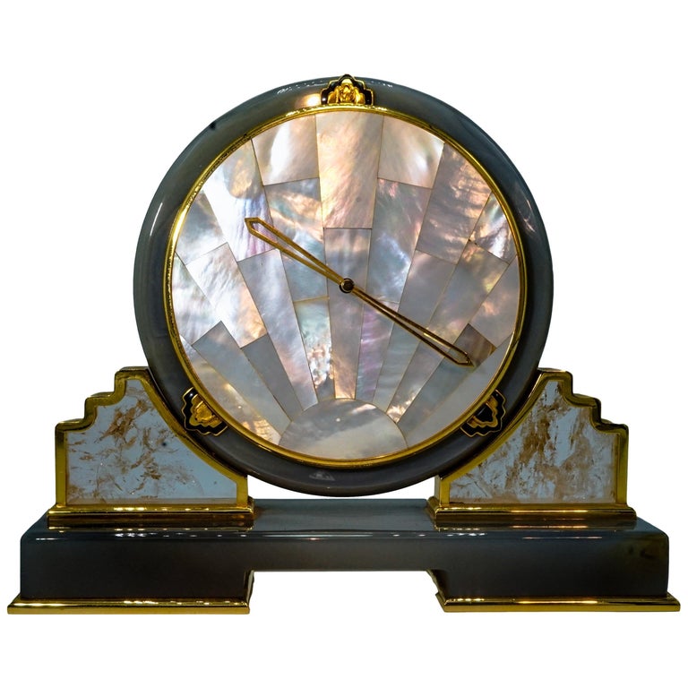 Cartier Mother of Pearl, Rock Crystal and Agate Desk Clock For Sale at ...