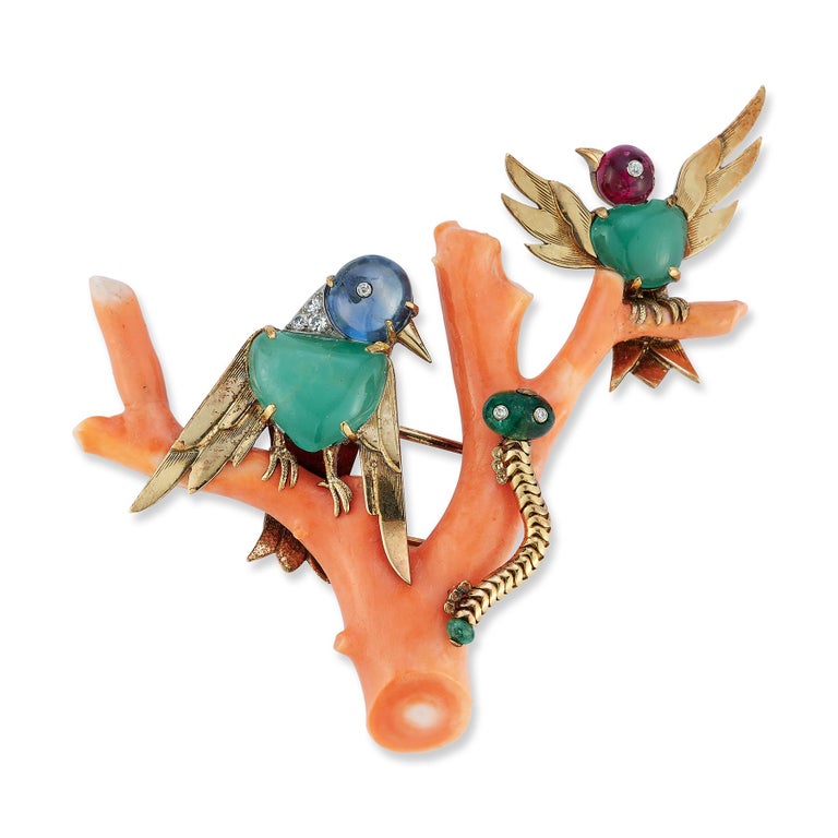 Cartier Multi Gem Birds Brooch For Sale at 1stDibs