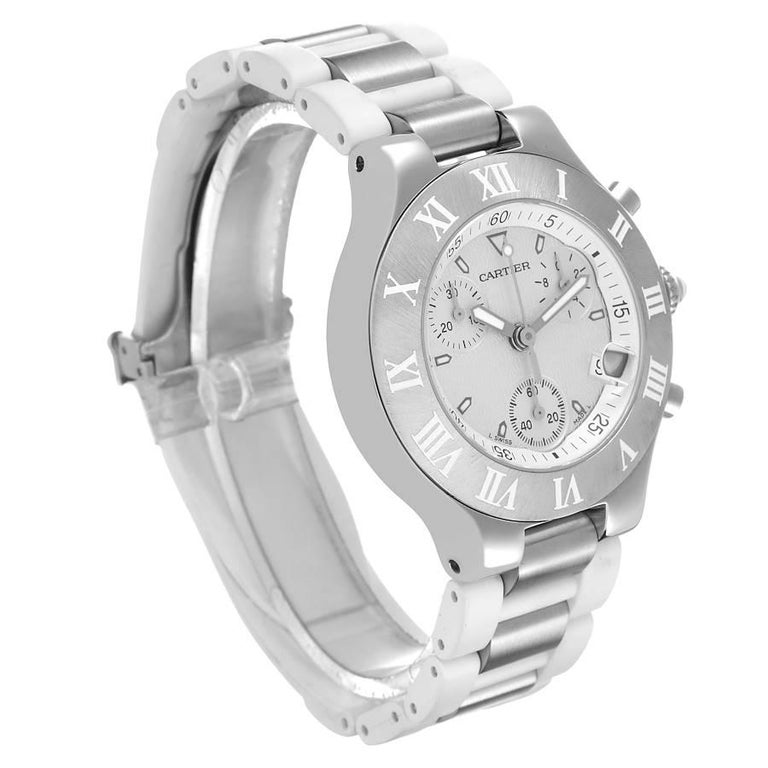 Cartier Must 21 Chronoscaph White Rubber Steel Ladies Watch W10184U2 at ...