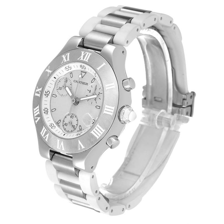 Cartier Must 21 Chronoscaph White Rubber Steel Ladies Watch W10184U2 at ...