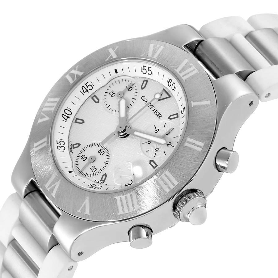 Cartier Must 21 Chronoscaph White Rubber Steel Ladies Watch W10184U2 at ...
