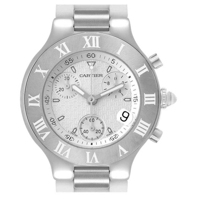 Cartier Must 21 Chronoscaph White Rubber Steel Ladies Watch W10184U2 at ...