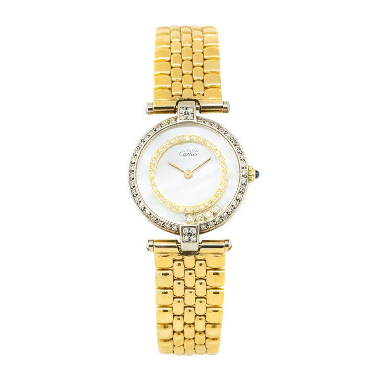 Cartier Must de Cartier Gold Plated Floating Diamond Watch For Sale at ...