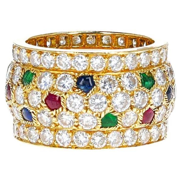 Cartier Nigeria Ring with Ruby, Emerald, Sapphire and Diamond, 18k with ...