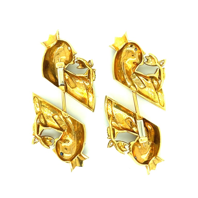 Cartier Pair of Gold Enamel Diamond Queen Jabots For Sale at 1stDibs