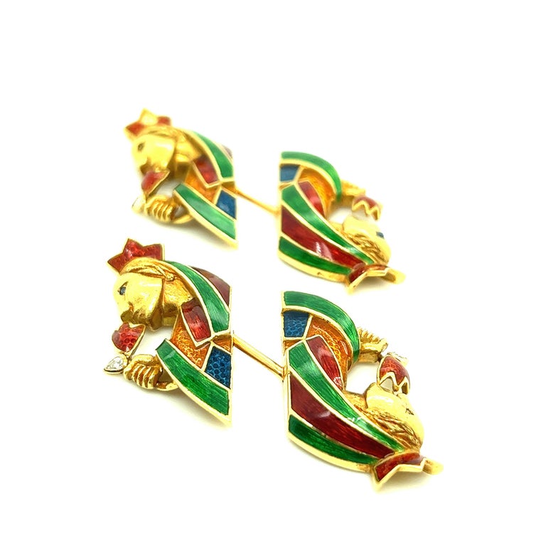 Cartier Pair of Gold Enamel Diamond Queen Jabots For Sale at 1stDibs