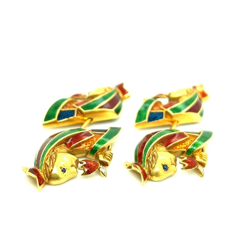 Cartier Pair of Gold Enamel Diamond Queen Jabots For Sale at 1stDibs