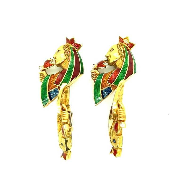 Cartier Pair of Gold Enamel Diamond Queen Jabots For Sale at 1stDibs