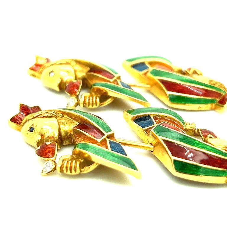 Cartier Pair of Gold Enamel Diamond Queen Jabots For Sale at 1stDibs