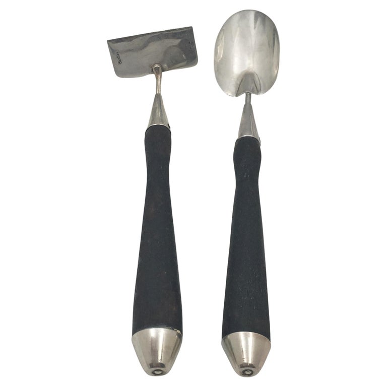 Cartier Pair of Rare Sterling Silver and Wood Servers in Mid-Century ...