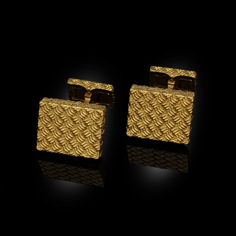 Cartier Pair of Vintage 18 Carat Gold Basket Weave Cufflinks, circa ...