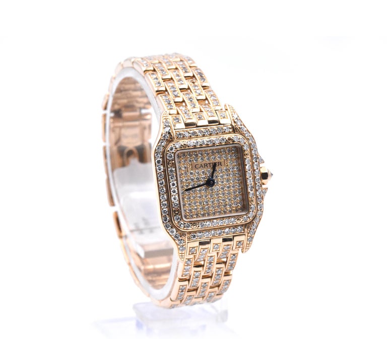 Cartier Panther 18 Karat Yellow Gold Custom Diamond Watch at 1stDibs