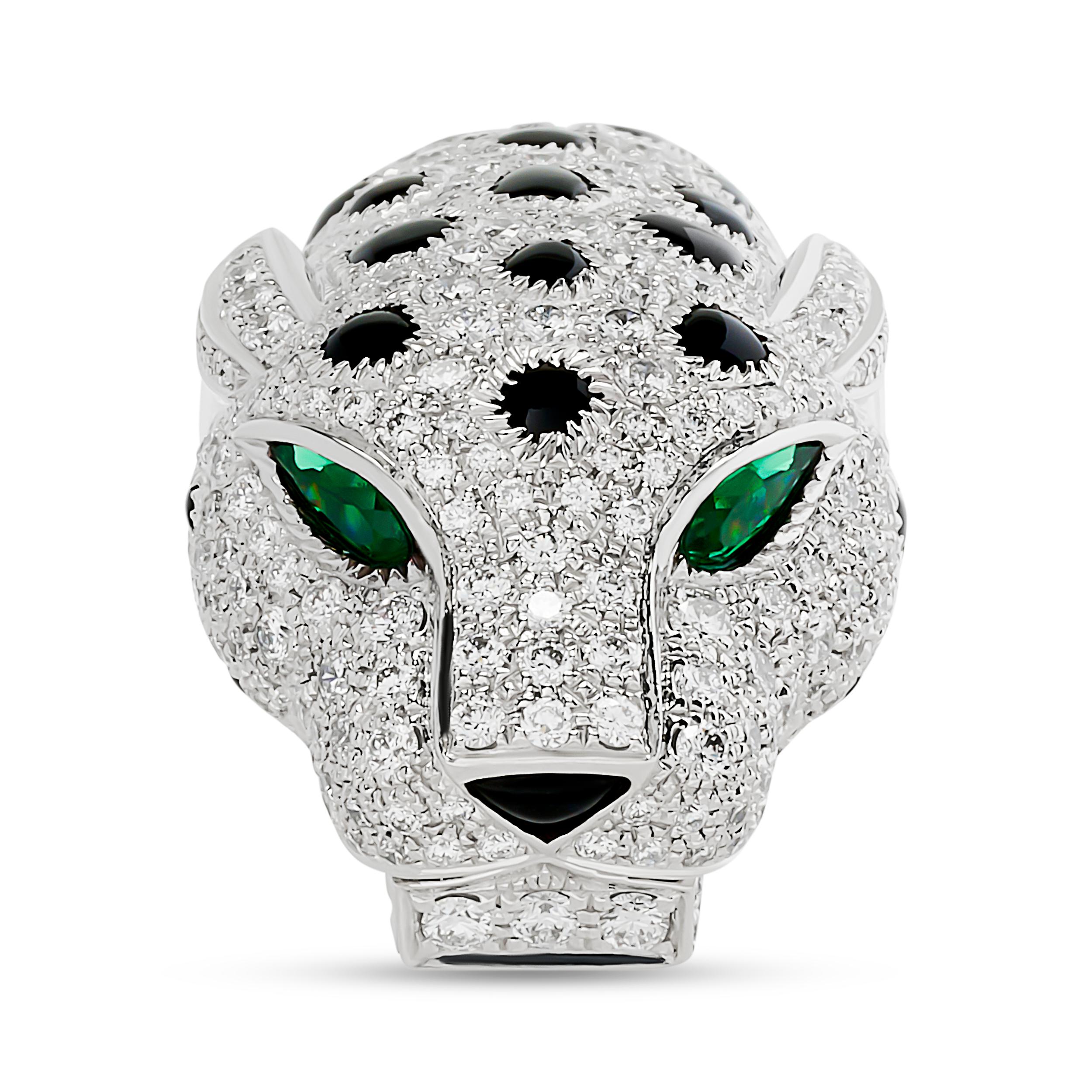 Cartier Panther De Cartier Platinum Diamond, Onyx and Emerald Cuff ...