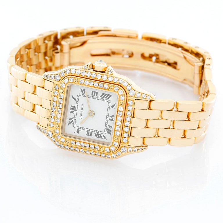 Cartier Panther Ladies 18 Karat Yellow Gold Diamond Watch at 1stDibs