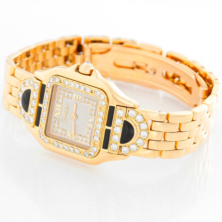 Cartier Panther Ladies 18 Karat Yellow Gold Diamond Watch at 1stDibs