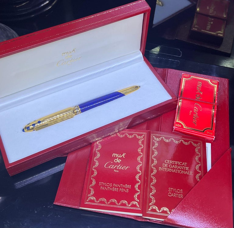 Cartier Panther Marble Blue Lacquer and Gold Plated Fountain Pen 1990 ...