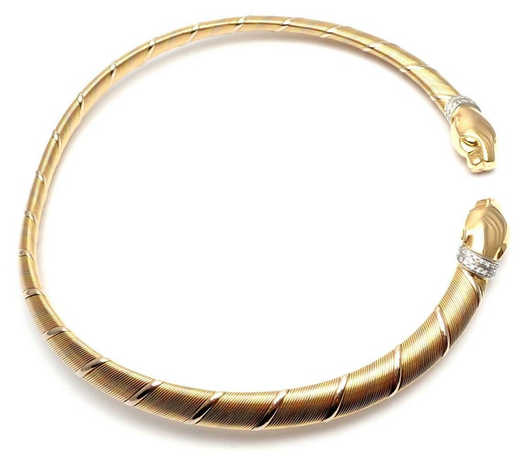 Cartier Panther Panthere Diamond Collar Choker Tri-Color Gold Necklace ...
