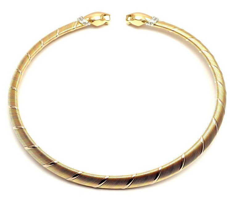 Cartier Panther Panthere Diamond Collar Choker Tri-Color Gold Necklace ...